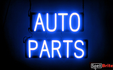 AUTO PARTS LED Sign in Green, Neon Look