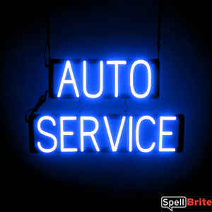 AUTO SERVICE LED Letrero en azul, aspecto de neón
