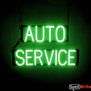 AUTO SERVICE LED Sign in Green, Neon Look