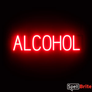 Red LED ALCOHOL Sign, Neon Sign Look with LED Lights