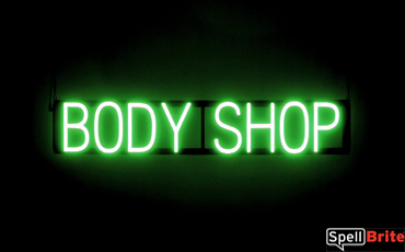 BODY SHOP LED Sign in Green, Neon Look