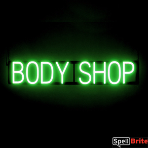 BODY SHOP LED Sign in Green, Neon Look