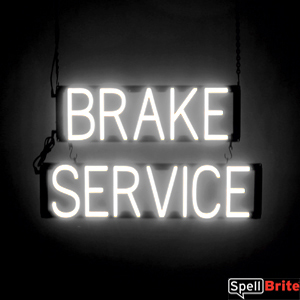 BRAKE SERVICE LED Sign in White, Neon Look