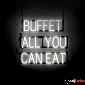BUFFET ALL YOU CAN EAT LED Letrero en blanco, aspecto de neón