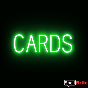 Green LED CARDS Sign, Neon Sign Look with LED Lights