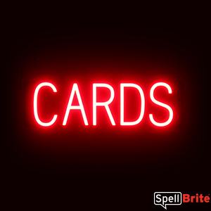 Red LED CARDS Sign, Neon Sign Look with LED Lights