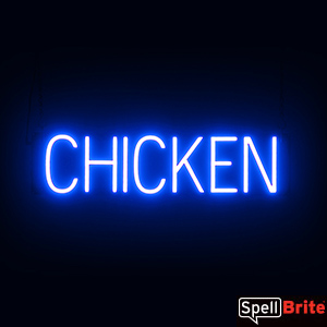 Blue LED CHICKEN Sign, Neon Sign Look with LED Lights
