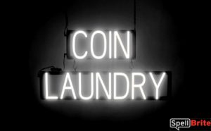 COIN LAUNDRY LED Sign in Green, Neon Look