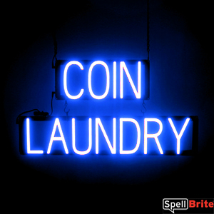 COIN LAUNDRY LED Sign in Blue, Neon Look