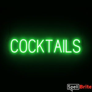 Green LED COCKTAILS Sign, Neon Sign Look with LED Lights