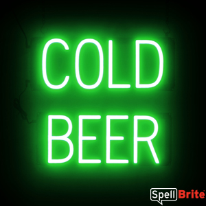 Green LED COLD BEER Sign, Neon Sign Look with LED Lights
