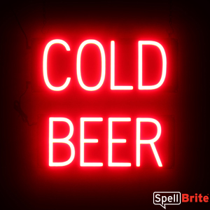 Red LED COLD BEER Sign, Neon Sign Look with LED Lights