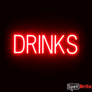 Red LED DRINKS Sign, Neon Sign Look with LED Lights