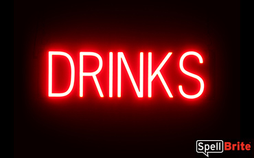 Red LED DRINKS Sign, Neon Sign Look with LED Lights