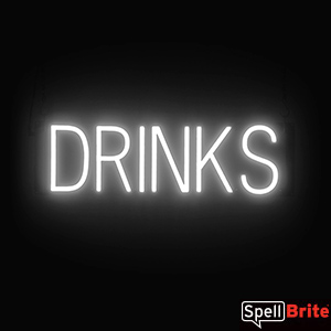 White LED DRINKS Sign, Neon Sign Look with LED Lights