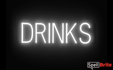 White LED DRINKS Sign, Neon Sign Look with LED Lights