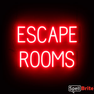 Red LED ESCAPE ROOMS Sign, Neon Sign Look with LED Lights
