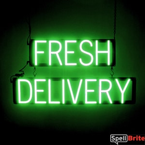FRESH DELIVERY LED Sign in Green, Neon Look