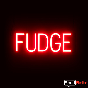Red LED FUDGE Sign, Neon Sign Look with LED Lights