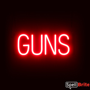 Red LED GUNS Sign, Neon Sign Look with LED Lights