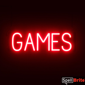 Red LED GAMES Sign, Neon Sign Look with LED Lights