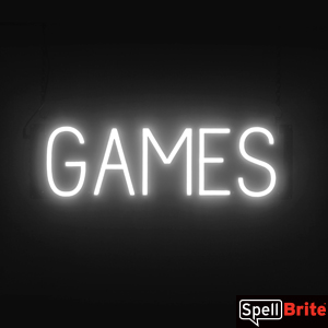 White LED GAMES Sign, Neon Sign Look with LED Lights