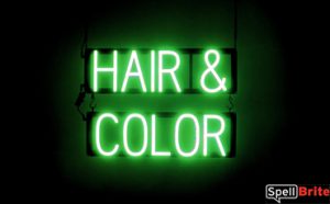 HAIR & COLOR LED Sign in Green, Neon Look