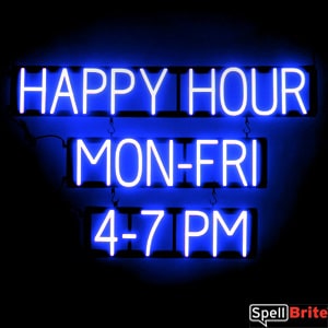 HAPPY HOUR MON-FRI 4-7 PM LED Sign in Blue, Neon Look
