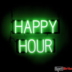 HAPPY HOUR LED Sign in Green, Neon Look