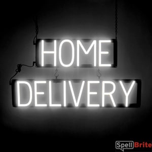 HOME DELIVERY LED Sign in White, Neon Look