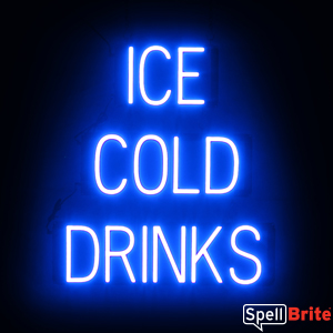 Blue LED ICE COLD DRINKS Sign, Neon Sign Look, LED Lights