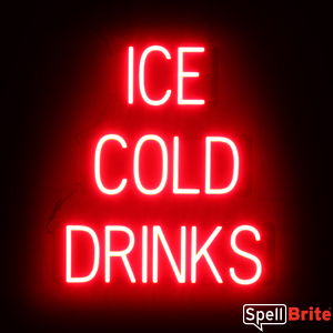 Red LED ICE COLD DRINKS Sign, Neon Sign Look, LED Lights