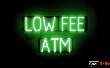 LOW FEE ATM LED Sign in Red, Neon Look