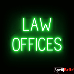 Green LED LAW OFFICES Sign, Neon Sign Look, LED Lights