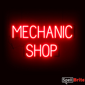 Red LED MECHANIC SHOP Sign, Neon Sign Look, LED Lights