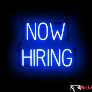NOW HIRING 2 Row LED Sign in Blue, Neon Look