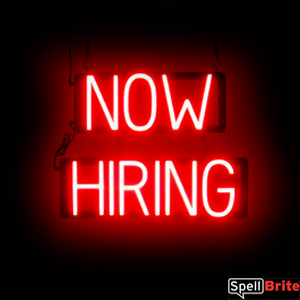 NOW HIRING 2 Row LED Sign in Red, Neon Look