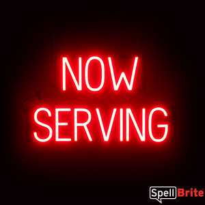 Red LED NOW SERVING Sign, Neon Sign Look with LED Lights