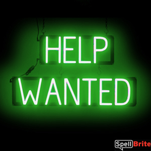 HELP WANTED 2 Row LED Sign in Green, Neon Look
