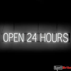 OPEN 24 HOURS LED Sign in White, One Row