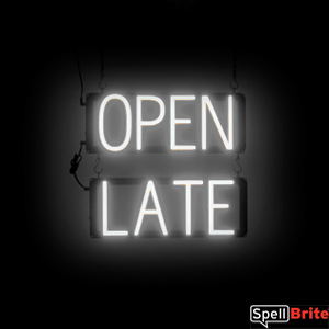 OPEN LATE LED Sign in White, Neon Look