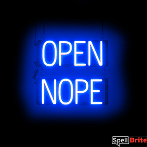 OPEN NOPE LED Sign in Blue, Neon Look