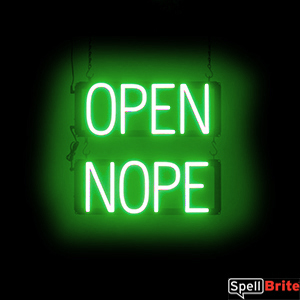 OPEN NOPE LED Sign in Green, Neon Look