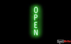 Vertical OPEN LED Sign in Green, Neon Look