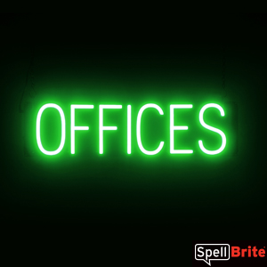 Green LED OFFICES Sign, Neon Sign Look with LED Lights