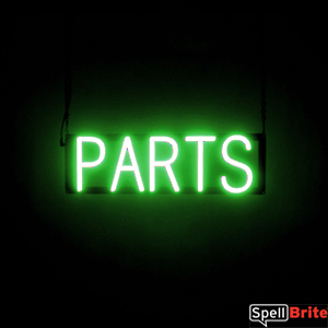 PARTS LED Sign in Green, Neon Look