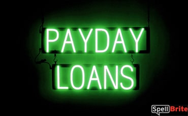 CASH LOANS LED Sign in Green, Neon Look