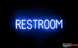 RESTROOM LED Sign in Blue, Neon Look