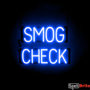 SMOG CHECK LED Sign in Blue, Neon Look