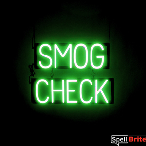 SMOG CHECK LED Sign in Green, Neon Look